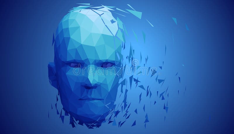 Human Head, Low Poly Style 3d Vector Wireframe Object Broken into ...