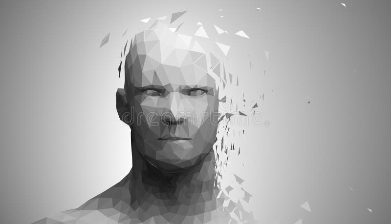 Human Head, Low Poly Style 3d Vector Wireframe Object Broken into ...