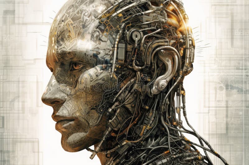Human Head Made of Cogs and Circuits, Concept Image for Artifical ...