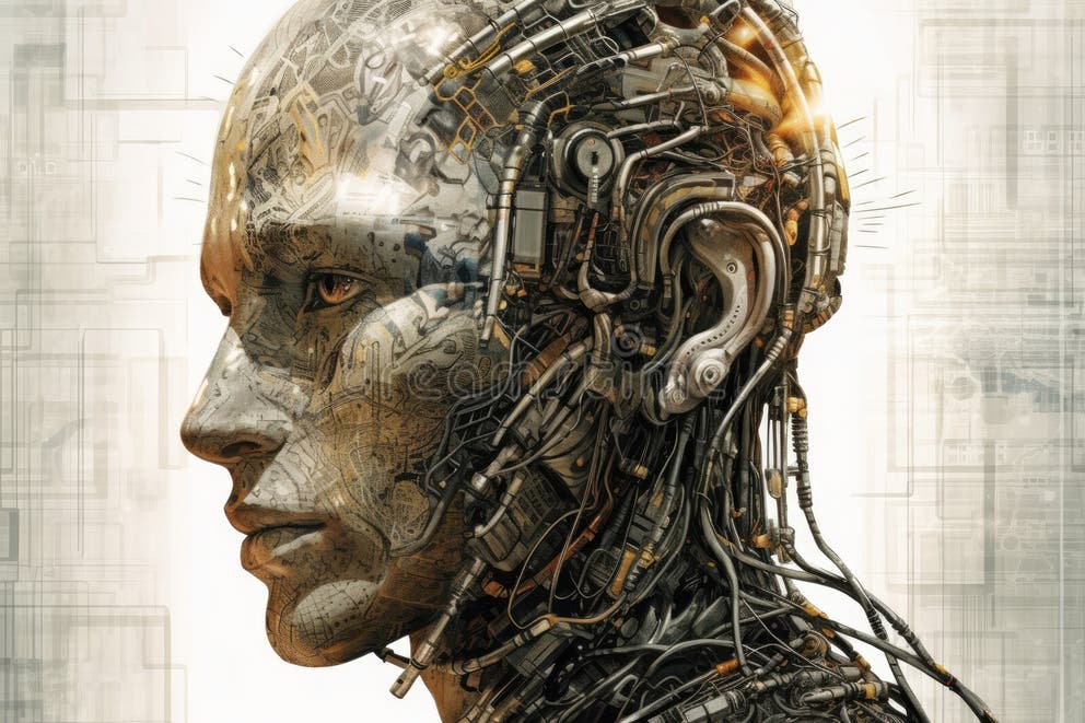 Human Head Made of Cogs and Circuits, Concept Image for Artifical ...