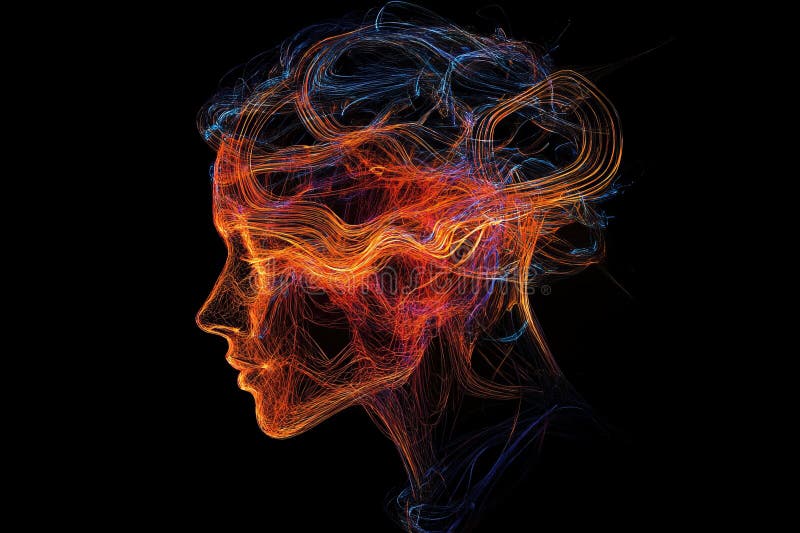 Human Head Made of Glowing Lines Intersecting and Creating a Digital ...