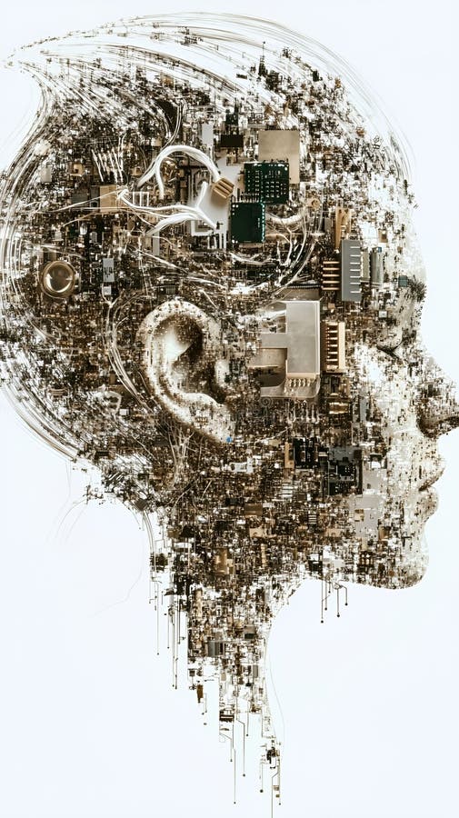A Human Head Made of Intricate Circuits, Microchips, and Wires ...
