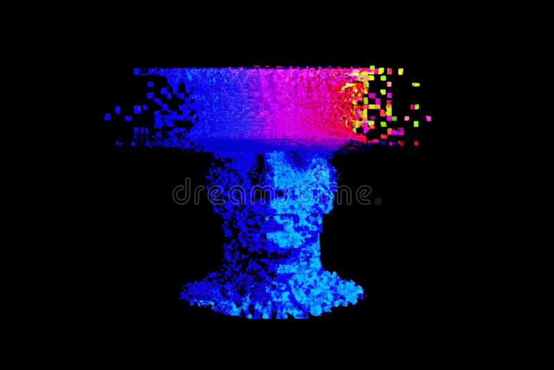 Human Head Made of Pixels in Neon Holographic, Virtual Reality and ...