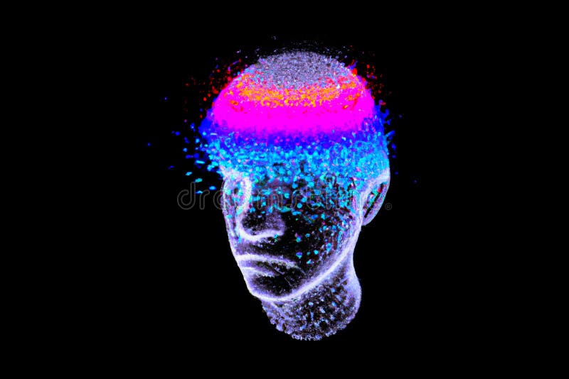 Human Head Made of Pixels in Neon Holographic, Virtual Reality and ...