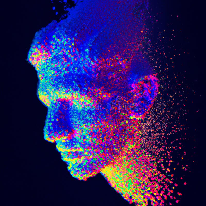 Human Head Made of Pixels in Neon Holographic, Virtual Reality and ...