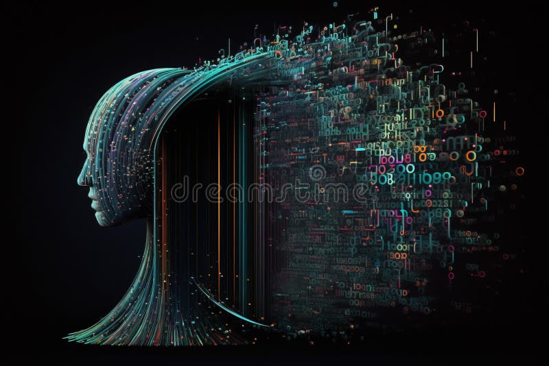 Human Head and Data Streams. Artificial Intelligence Concept ...