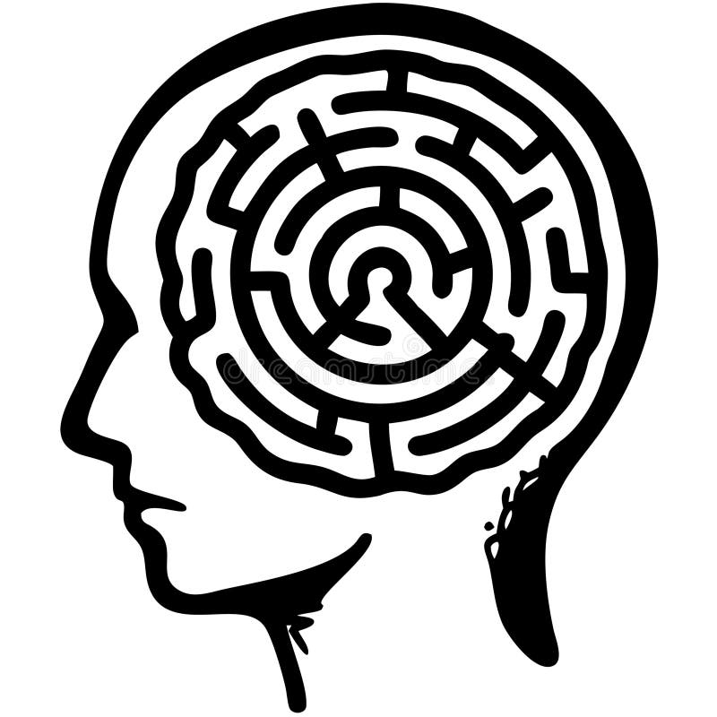 Human Head with Maze Brain Illustration Symbolizing Mental Complexity ...