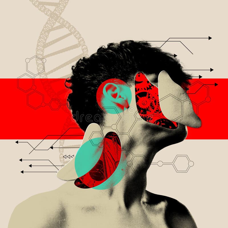 Human Head with Mechanical Components Inside. Cybernetic Enhancements ...