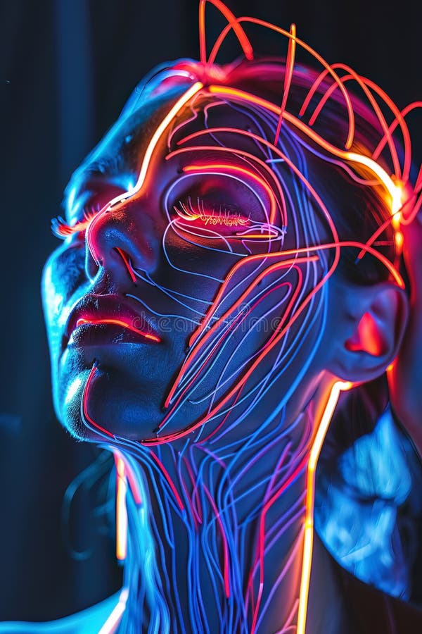 A Human Head in Neon Outline Depicting the Debilitating Effects of ...