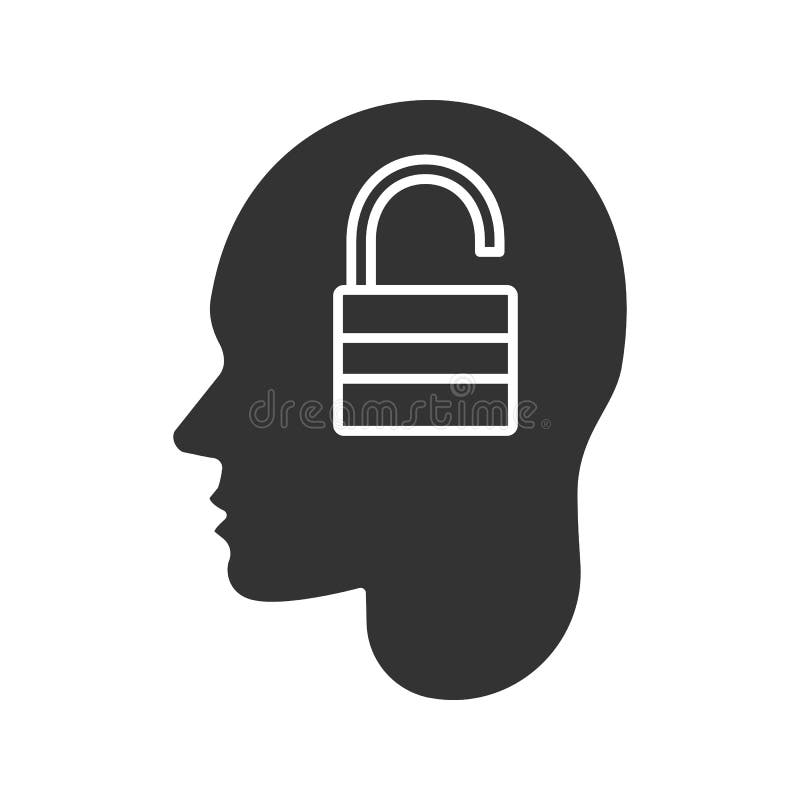 Human Head with Open Lock Glyph Icon Stock Vector - Illustration of ...