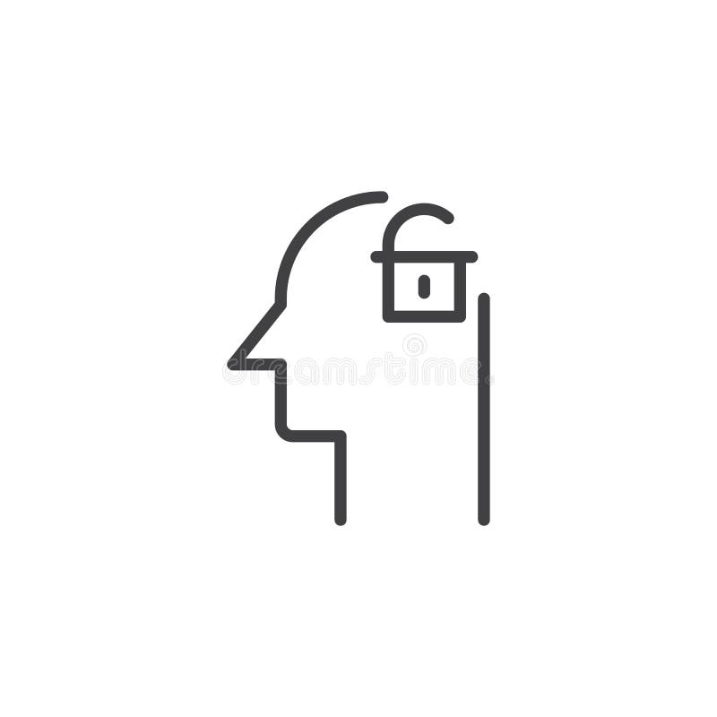 Human Head with Open Lock Inside Outline Icon Stock Vector ...