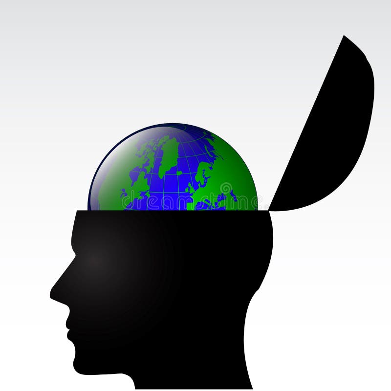 Human Head Open with World Globe Inside Stock Illustration ...