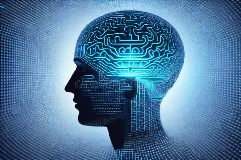 Human Head Outlines, Lights, and Abstract Design Elements, Representing ...