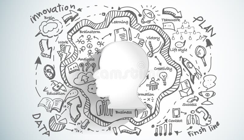 Human Head Plan Sketch of Idea Brainstorm.concept Think Creativity ...