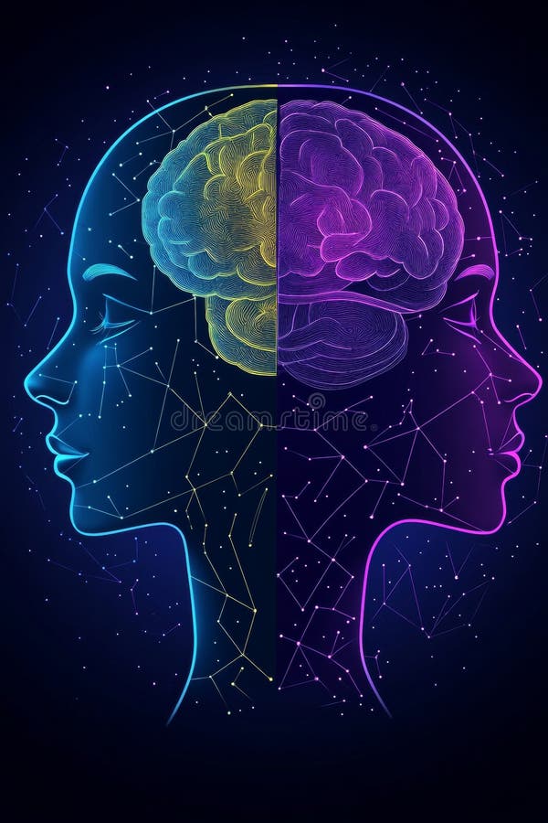 Human Head Profile with Abstract Brain, Illustrating Neuroscience and ...