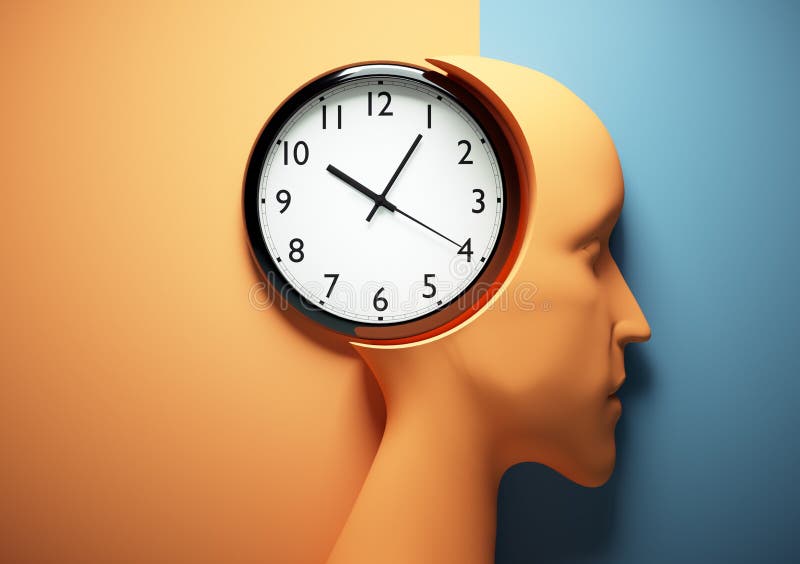Human Head Profile with Clock in Place of Brain Stock Photo - Image of ...
