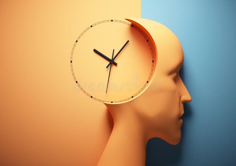 Human Head Profile with Clock in Place of Brain Stock Illustration ...