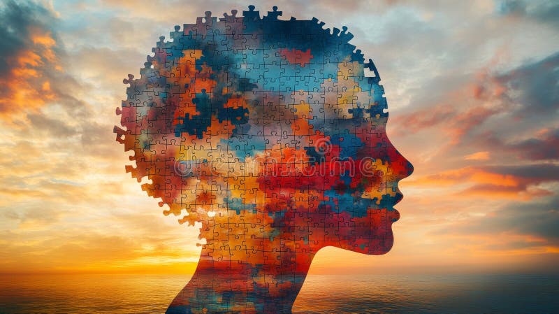 A Human Head Profile Crafted from Interlocking Puzzle Pieces ...