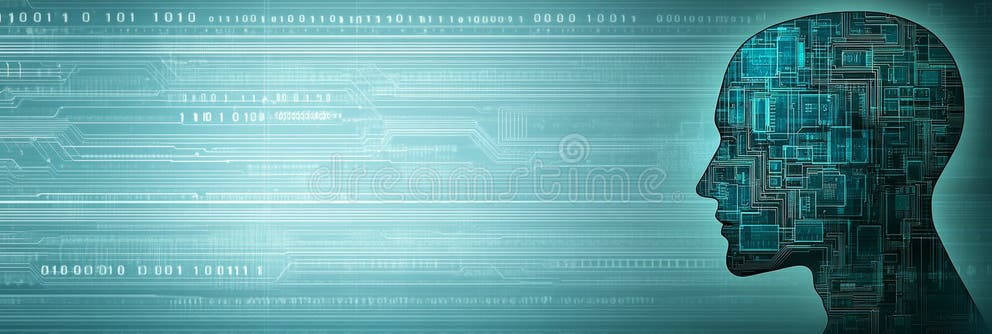 Human Head Profile Formed by Circuit Boards with Binary Code on ...