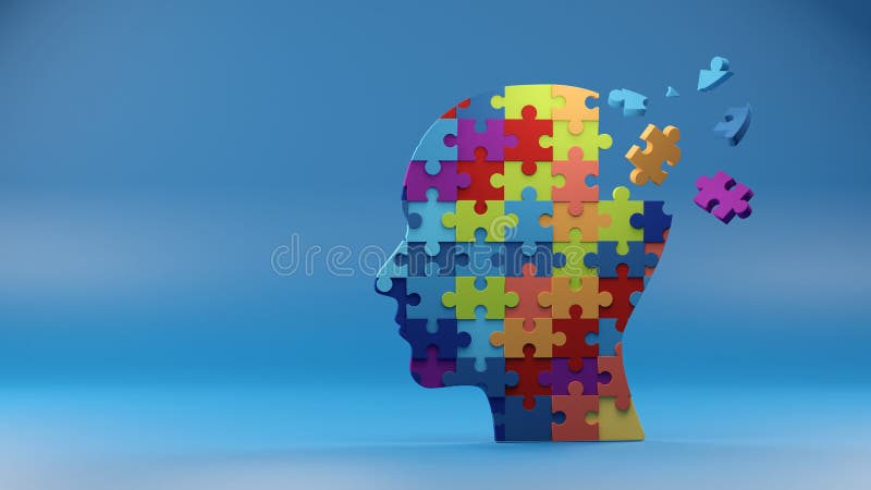 Human Head Profile and Jigsaw Puzzle. 3d Render Stock Illustration ...