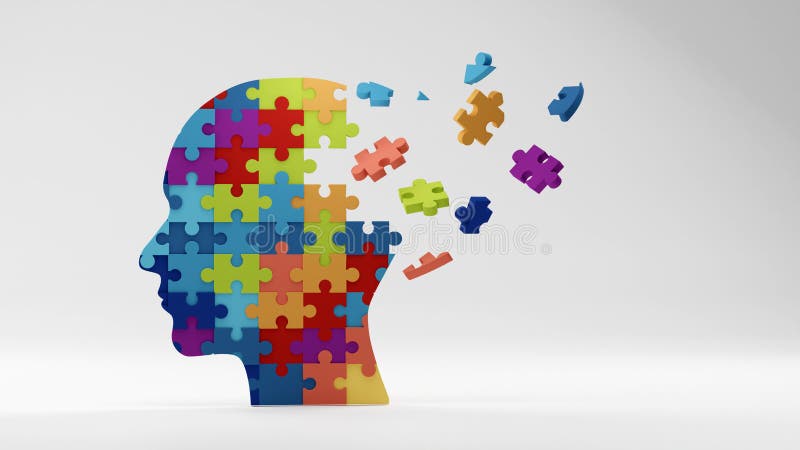 Human Head Profile and Jigsaw Puzzle. 3d Render Stock Illustration ...