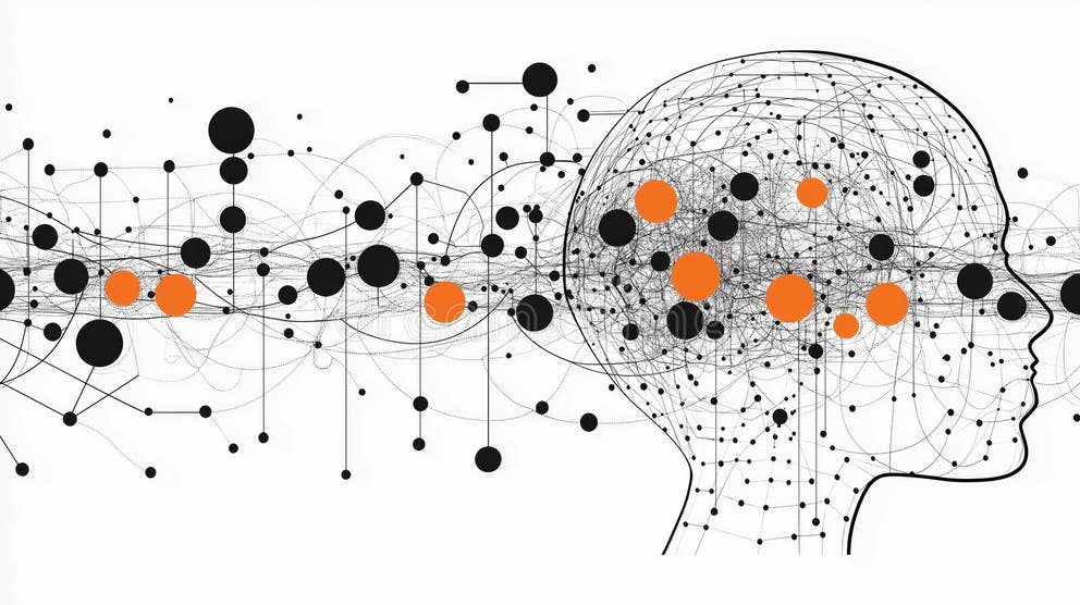Human Head Profile with Neural Network and Connected Nodes Symbolizing ...