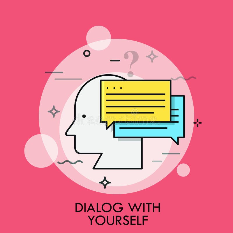 Human Head Profile and Speech Bubbles. Concept of Dialog with Yourself ...