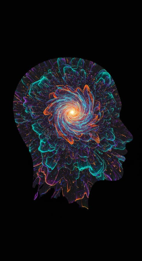 Human Head Profile with Vibrant Cosmic Galaxy Inside Stock Illustration ...