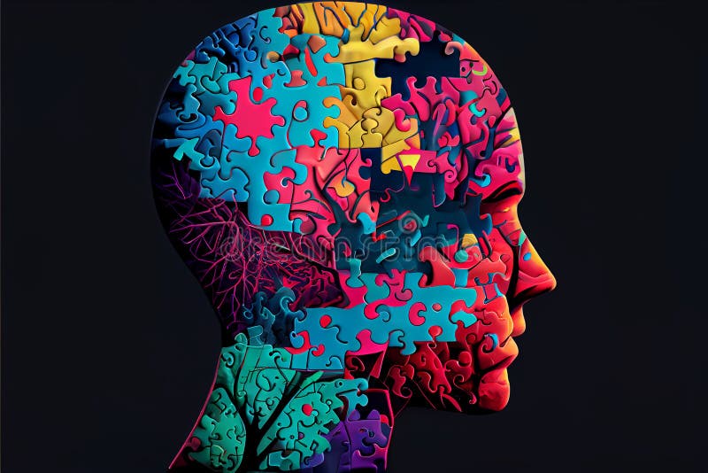 Human Head from Puzzle Pieces. Generative AI Stock Illustration ...