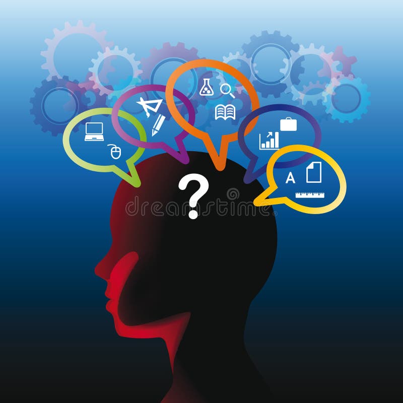 Human head with question stock illustration. Illustration of concept ...