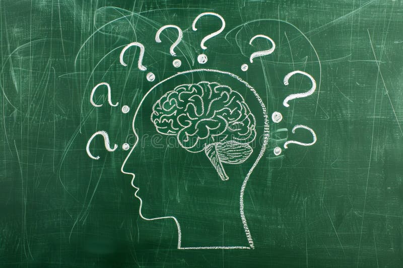 A Human Head with Question Marks Inside, Illustrated on a Green ...