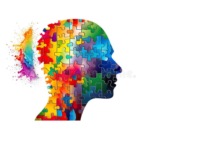 Human Head and Rainbow Jigsaw Puzzles. Generative AI Stock Illustration ...