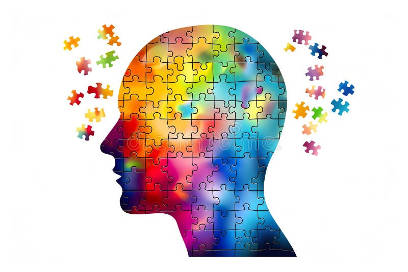 Human Head and Rainbow Jigsaw Puzzles. Generative AI Stock Illustration ...