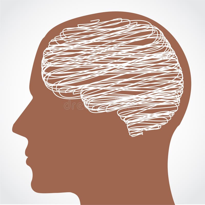 Human Head with Scribble Brain Shape Silhouette Illustration Stock ...