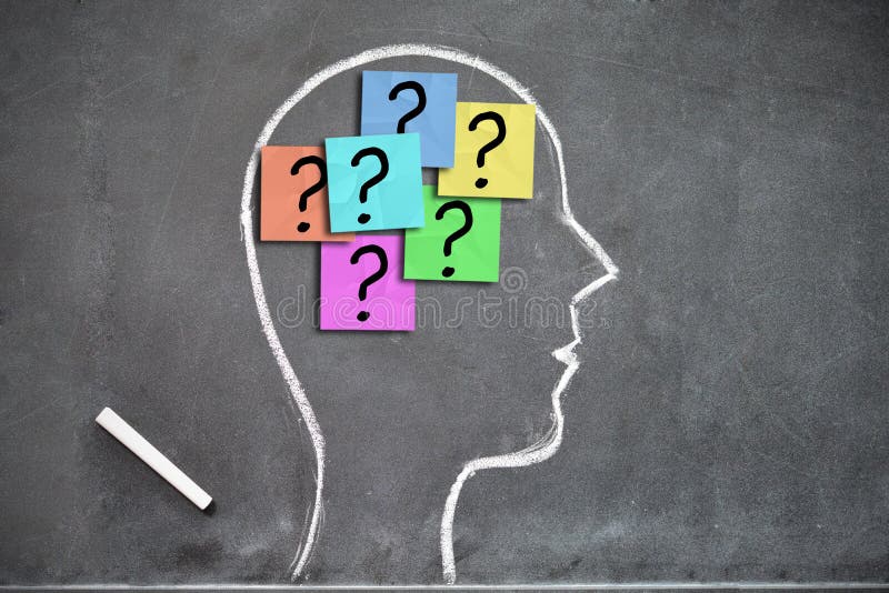 Human Head Shape Blackboard Question Marks Post Its Inside Stock Photos ...