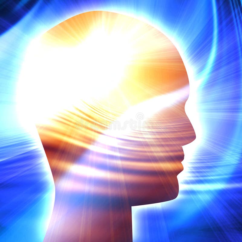 Glass Male Head with Brain on Brainwaves Background Stock Illustration ...