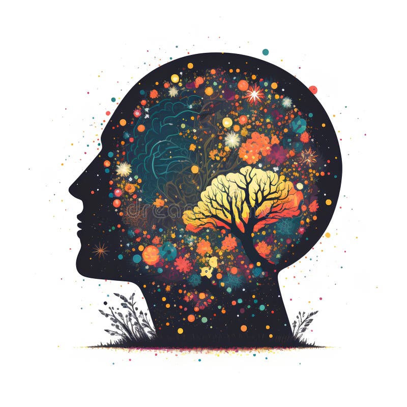 Human Head Silhouette with Abstract Blooming Tree Inside. Generative AI ...