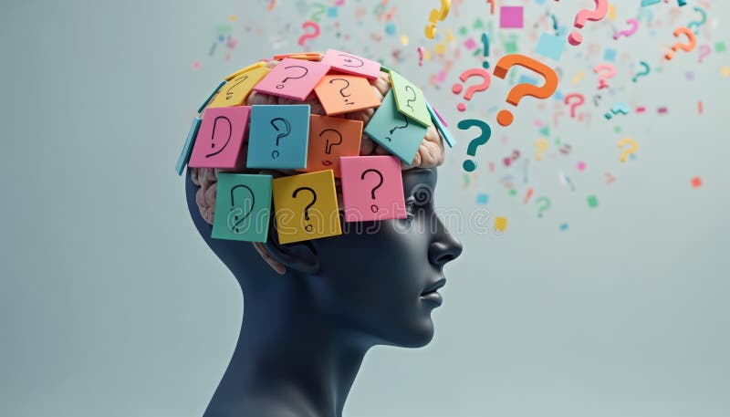 Human Head Silhouette with Colorful Sticky Notes and Question Marks ...