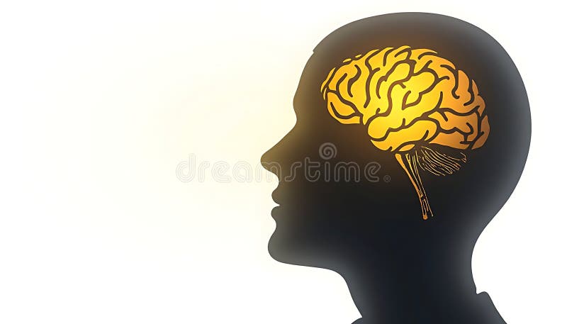 Brain Inside Head Silhouette Showing Thinking Process and Human ...