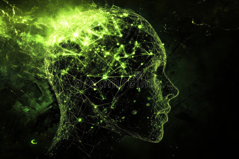 Human Head Silhouette Filled with Glowing AI Nodes and Digital Patterns ...