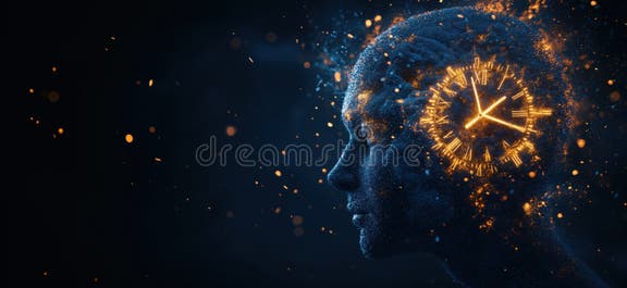 Human Head Silhouette with Glowing Clock Representing Time and ...