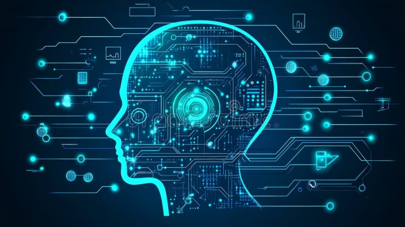 Human Head Silhouette, Integrated Motherboard, Binary Code, Dark ...