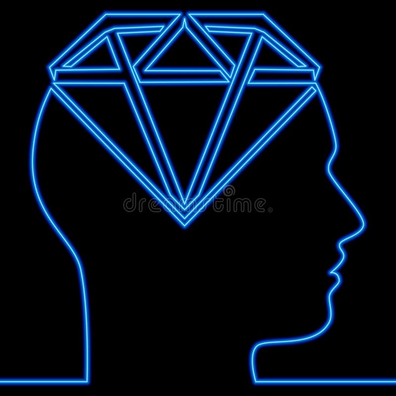 Human Head Silhouette with a Large Diamond Inside Icon Neon Glow ...