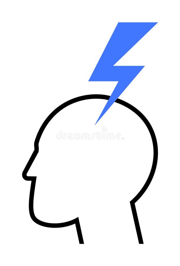 Human Head Silhouette with Lightning Bolt Symbolizing Brainstorming and ...