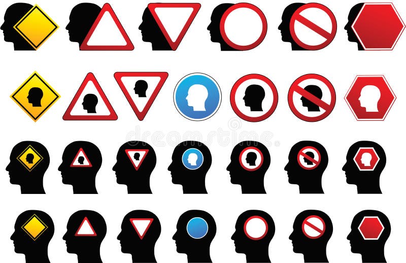 Human Head Silhouette and Traffic Signs Stock Vector - Illustration of ...