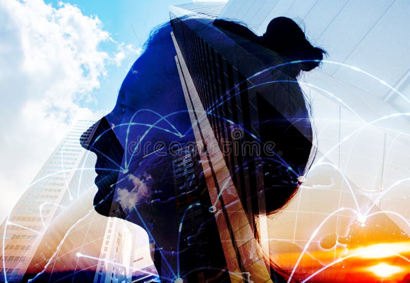 Human Head, Skyscrapers and Connection Lines. Artificial Intelligence ...