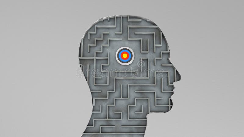 Human Head and Target Inside. Concept of How To Reach the Goal Stock ...