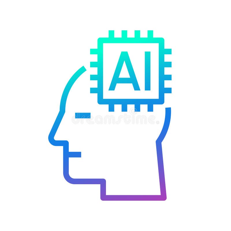 Human Head Tech Icon, AI Chip Technological Brain, Artificial ...