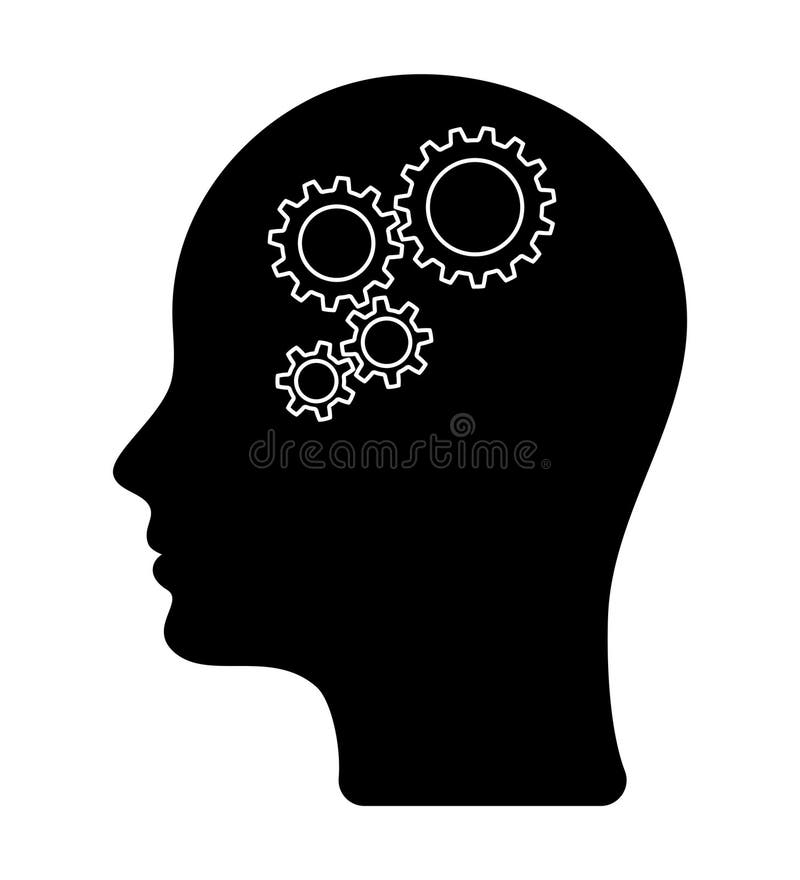 Human Head and Three Gears Inside. Technological Diagram of Engineering ...