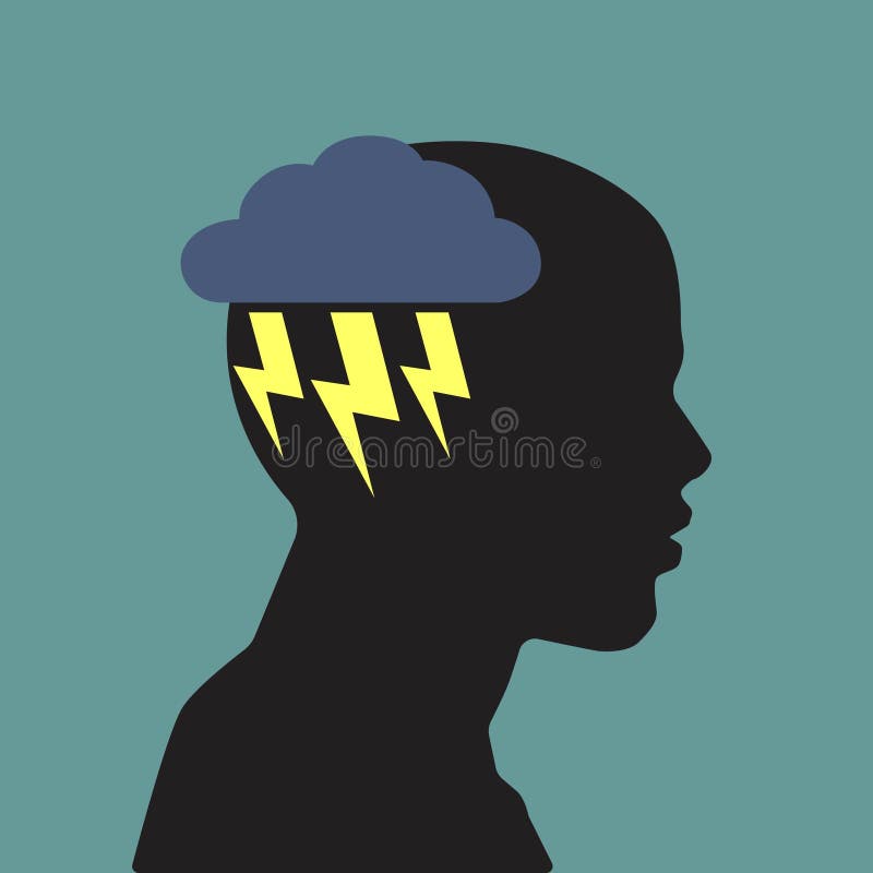 Human Head with Thunderstorm and Lightning Clouds Stock Vector ...